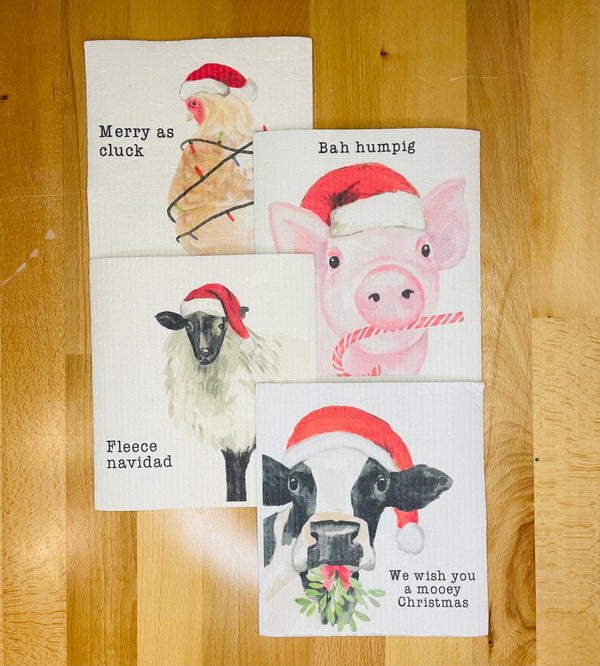 MudPie Christmas Sponge Towels - Sheep - Blessings and Butterflies